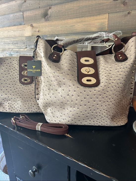 Victoria Elizabeth | Bags | Beige Ostrichtexture Shoulder Bag With ...